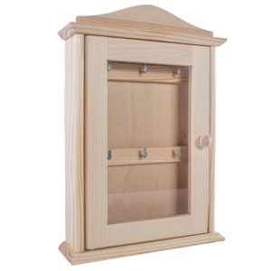Wooden Key Cabinet Glass Door | 6 Hooks | Wall Mounted Box Key's Rack ...