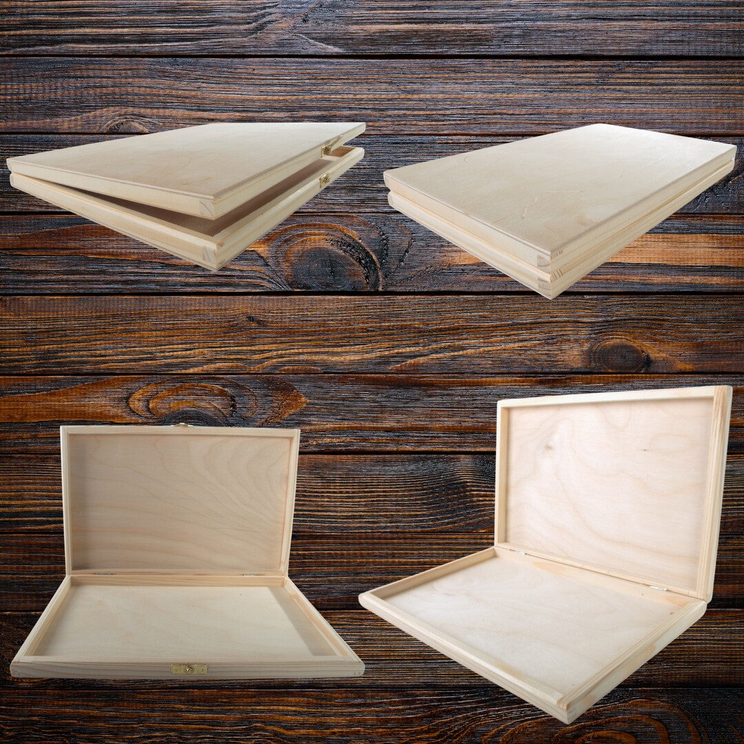 Depthless Flat Shallow Wooden Blank Boxes | Choice of Sizes | Hinged ...