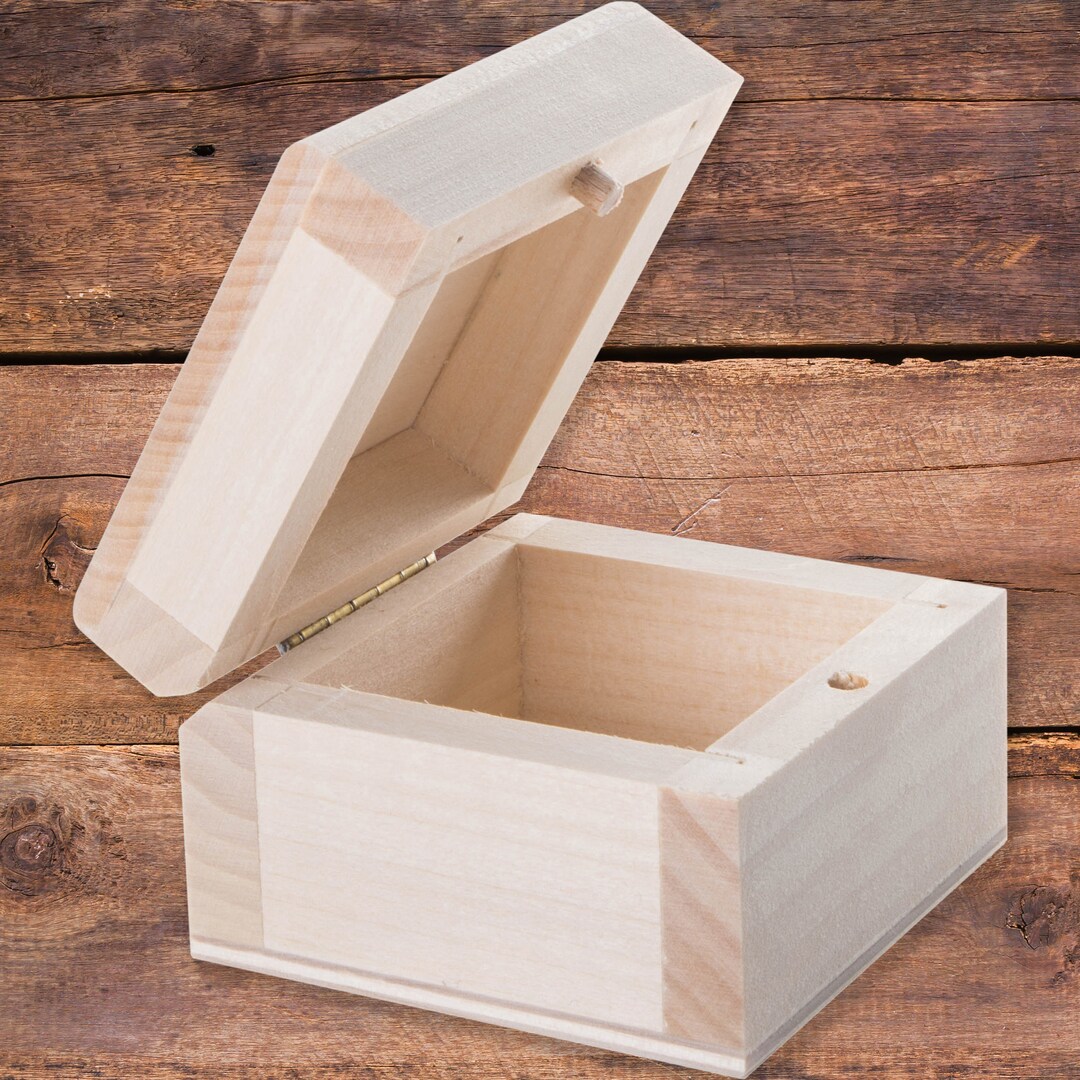Wooden Tiny Small Storage Cube Box With Lid & Bolt Closure | 6.5x6.5x4 ...