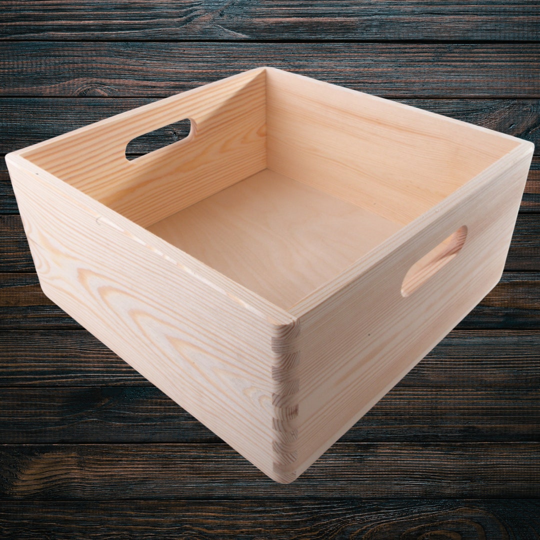 Square Wooden Stacking Storage Crate Box | 30 X 30 X 14 Cm | Cut-out ...