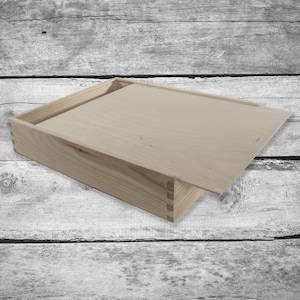 Shallow Pinewood Box With Sliding Lid | Photo Keepsake Gift Memory ...