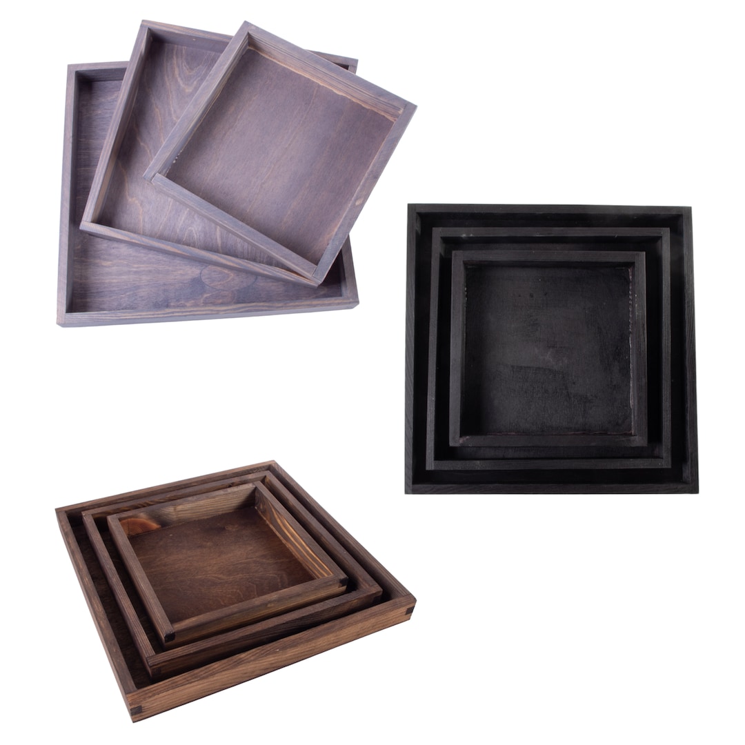 Square Wooden Shallow Open Storage Boxes | Countertop Drawer Organisers ...