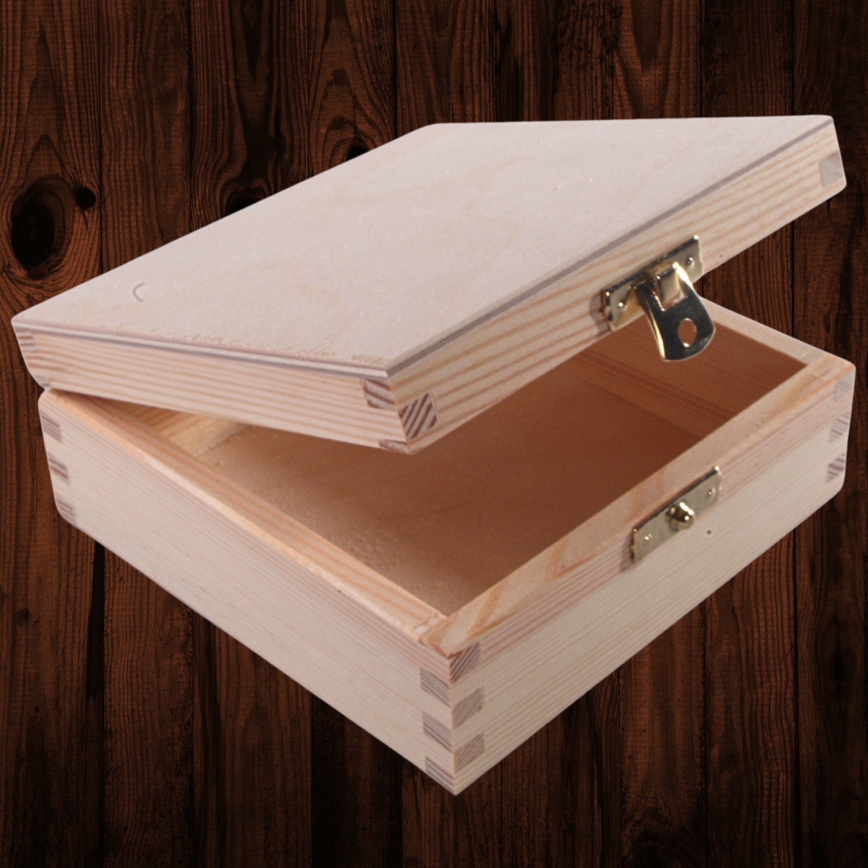 Small Square Wooden Box | 14 X 14 X 6 Cm | Hinged Lid Trinket Memory ...