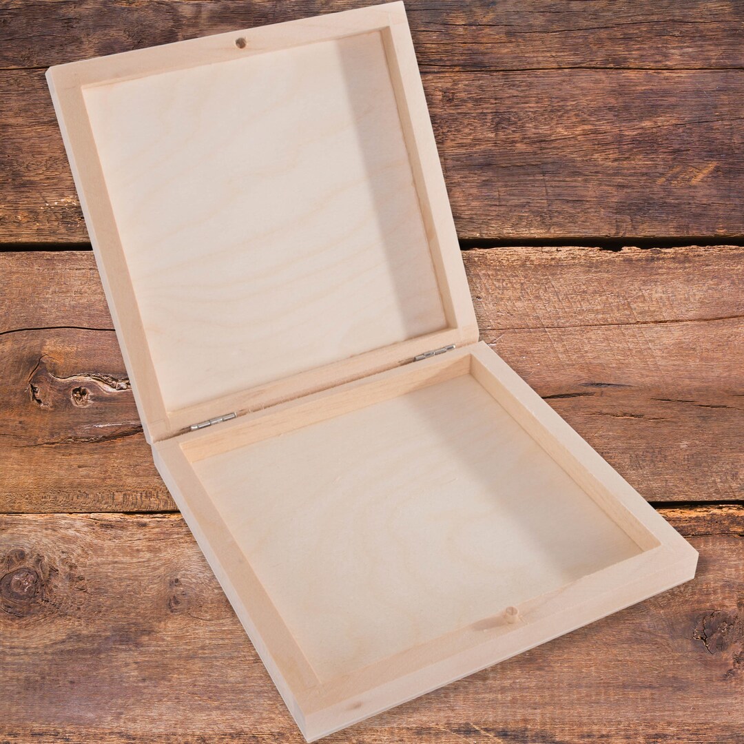 Wooden Shallow Square Box With Lid & Bolt Closure | CD Case | 14.5x14 ...