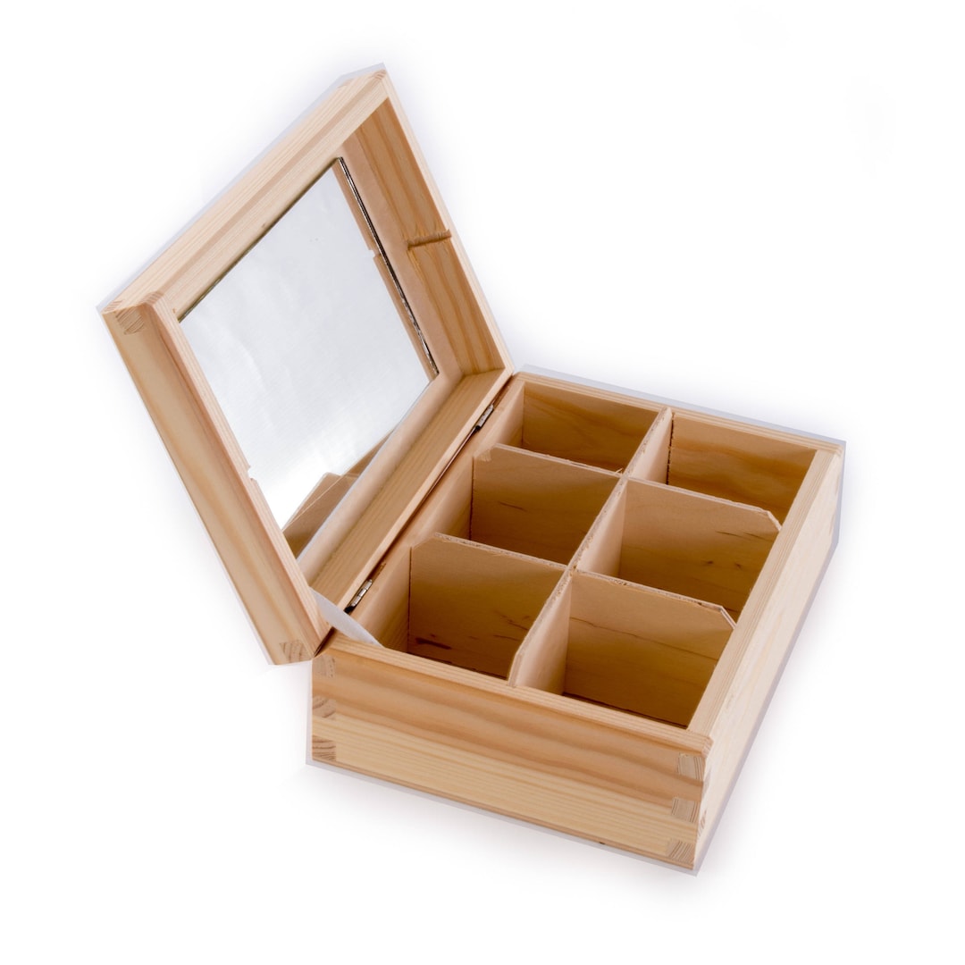Wooden 6 Compartments Box With Mirror | Makeup Jewellery Trinket ...