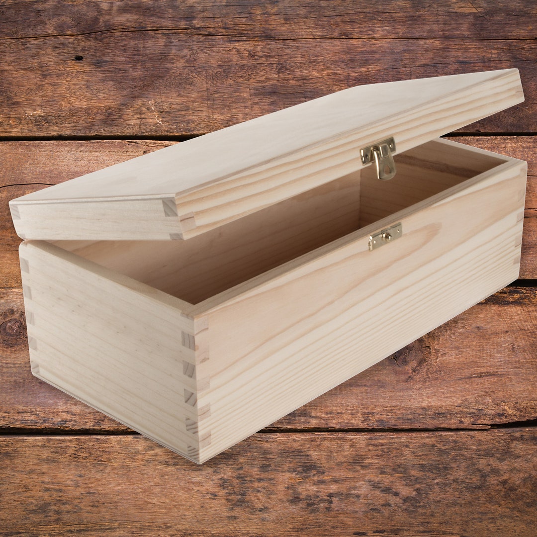 Wooden Box 30x14x10.5 Cm | Hinged Lid & Clasp | Memory Keepsake Trinket ...