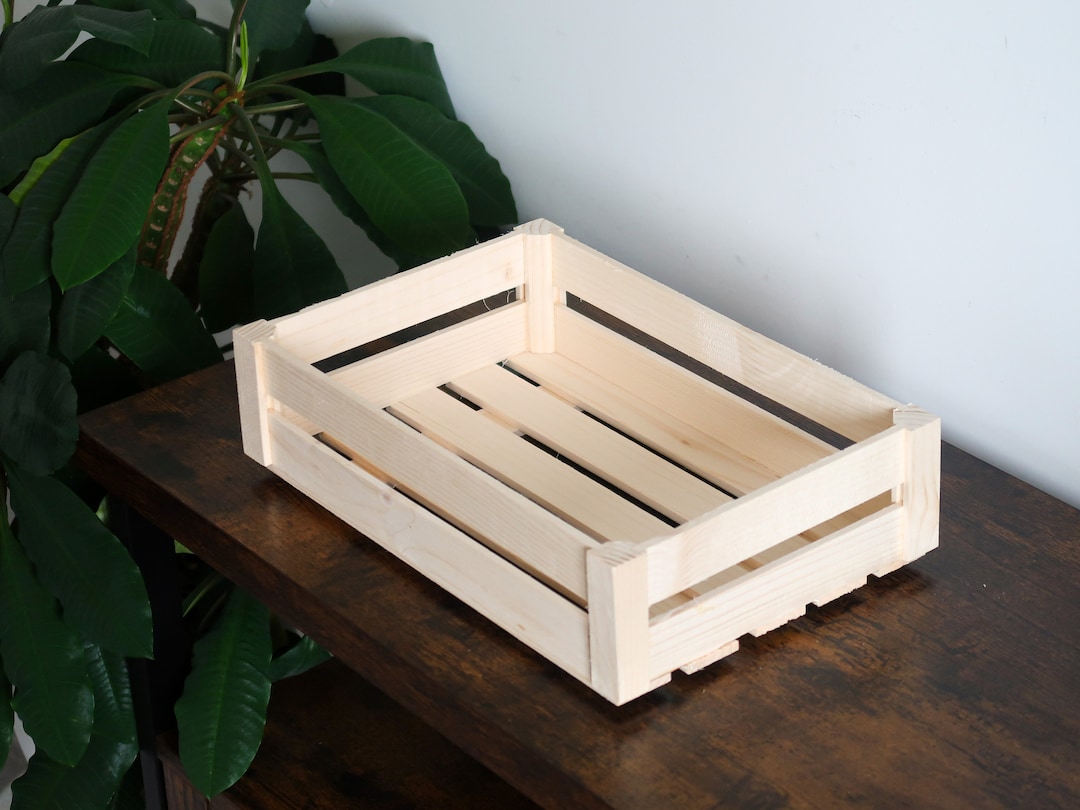 Shallow Wooden Crate | 32x21x8.5 Cm | Pine Storage Display Shelf Box ...
