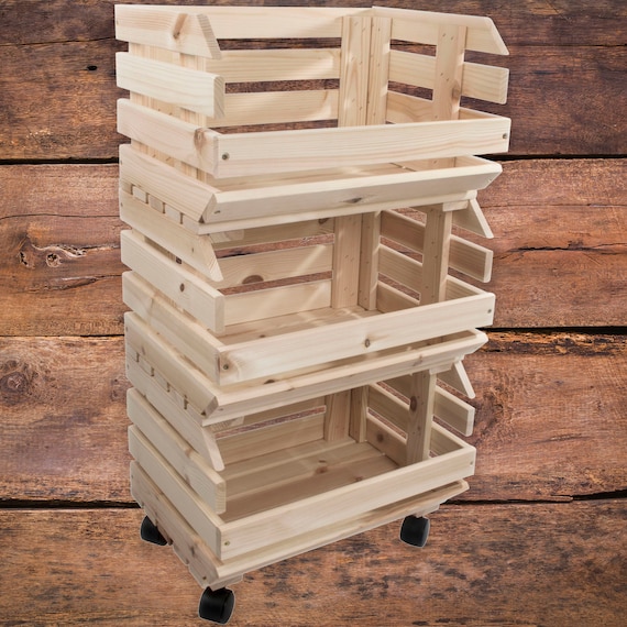 3 Tier Wooden Vegetable Food Storage Rack Trolley Storage - Etsy UK