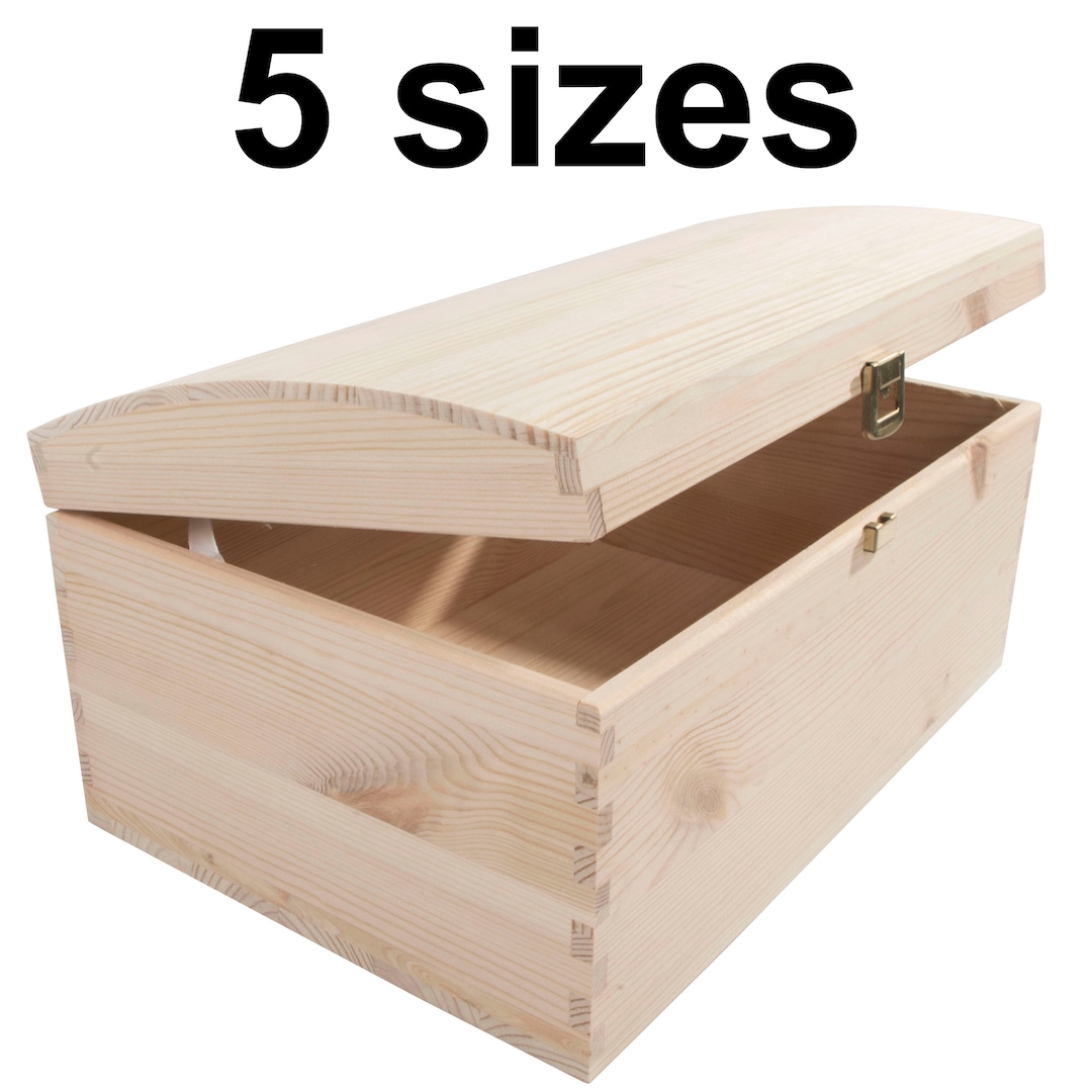 Wooden Plain Chest Storage Boxes | Choice of Sizes | Hinged Rounded Lid ...