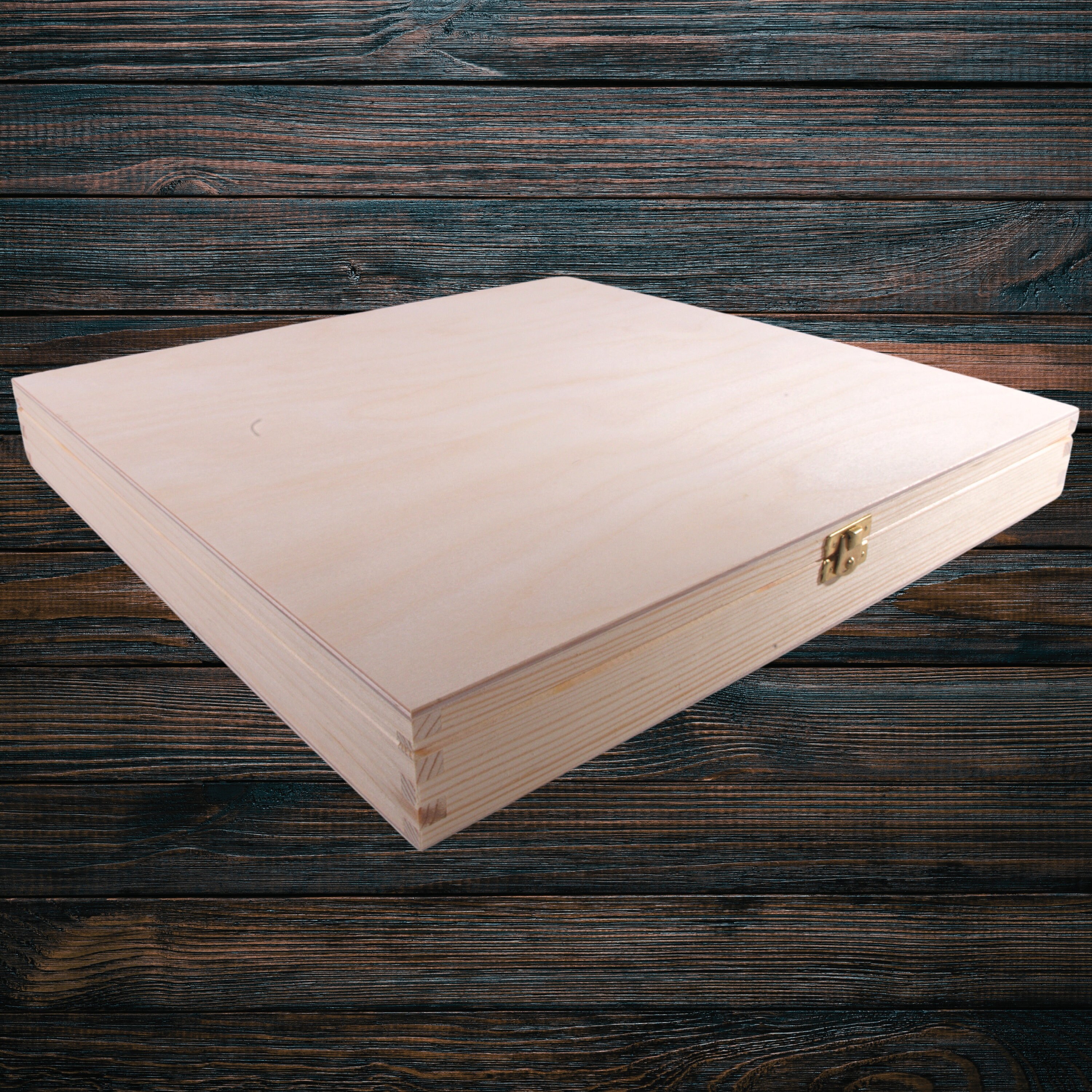 Large Square Shallow Wooden Box With Hasp | 40 X 40 X 5 Cm | Slim ...