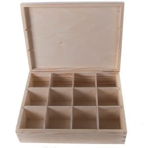 Wooden 12 Compartments Box With Lid | Tea Jewellery Trinket Keepsake ...
