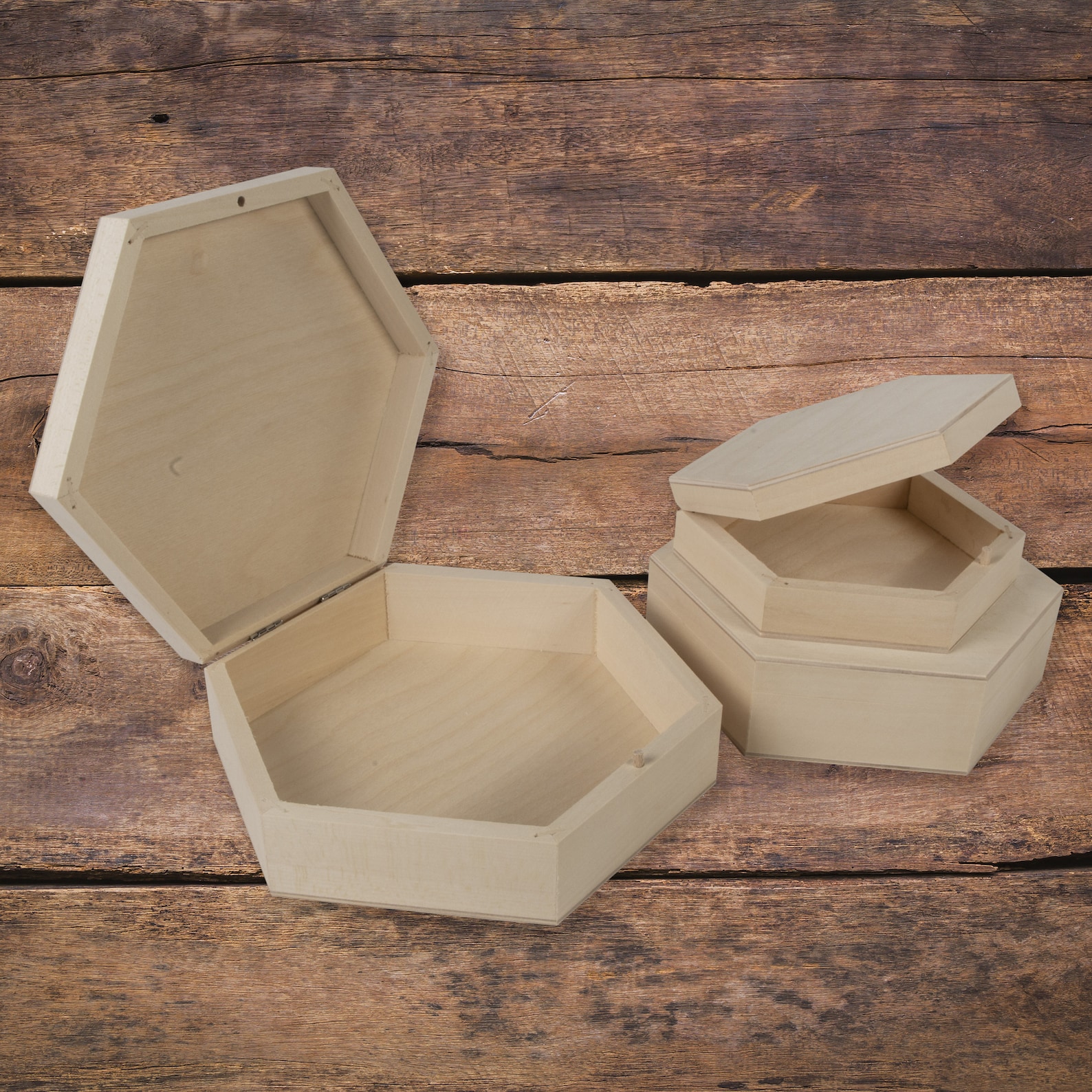 Hexagonal Blank Wooden Boxes | Choice of Sizes | Hinged Lid | Craft ...