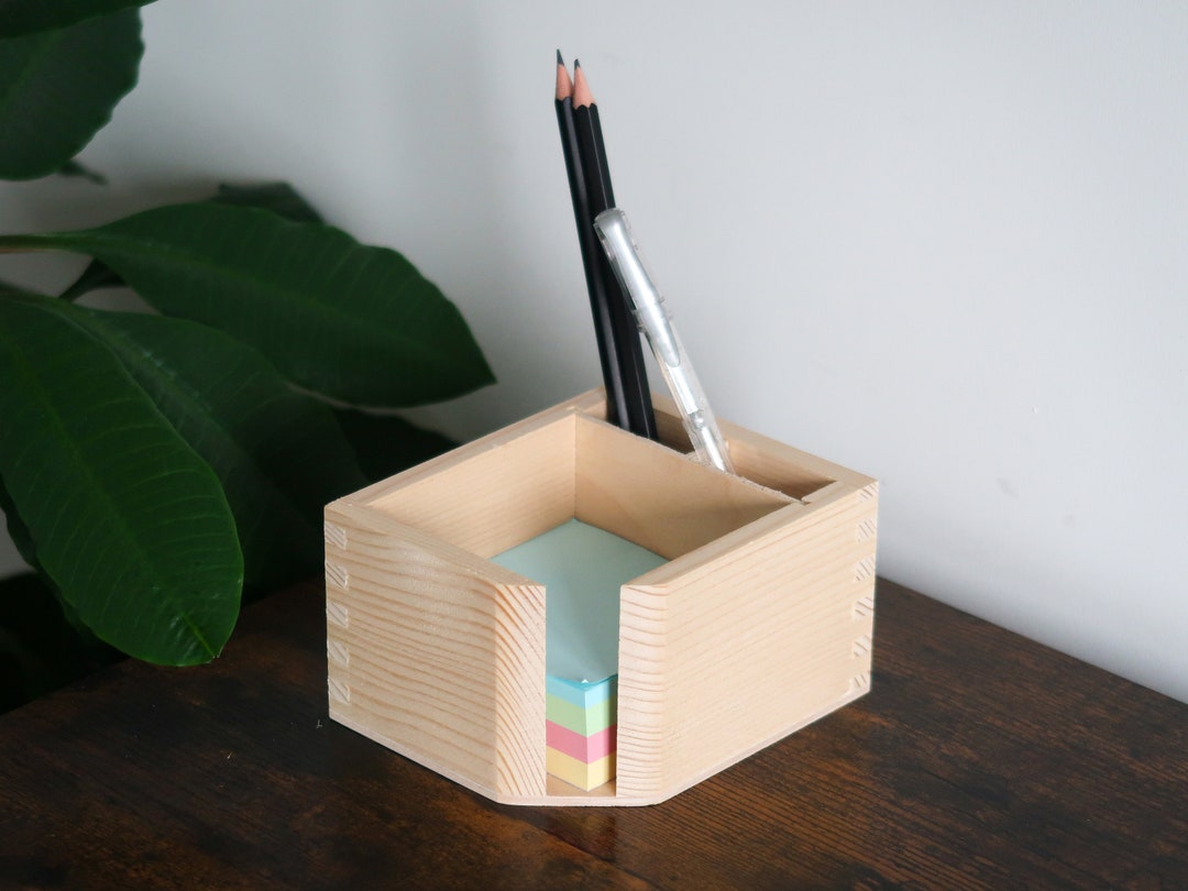Wooden Desk Memo Pad & 2 Compartments Pen Holder Tidy Desk Organiser ...