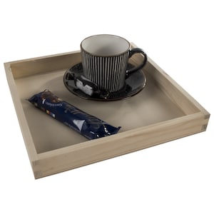Square Wooden Shallow Tray | 3 Sizes | Tea Coffee Food Drinks Snack ...