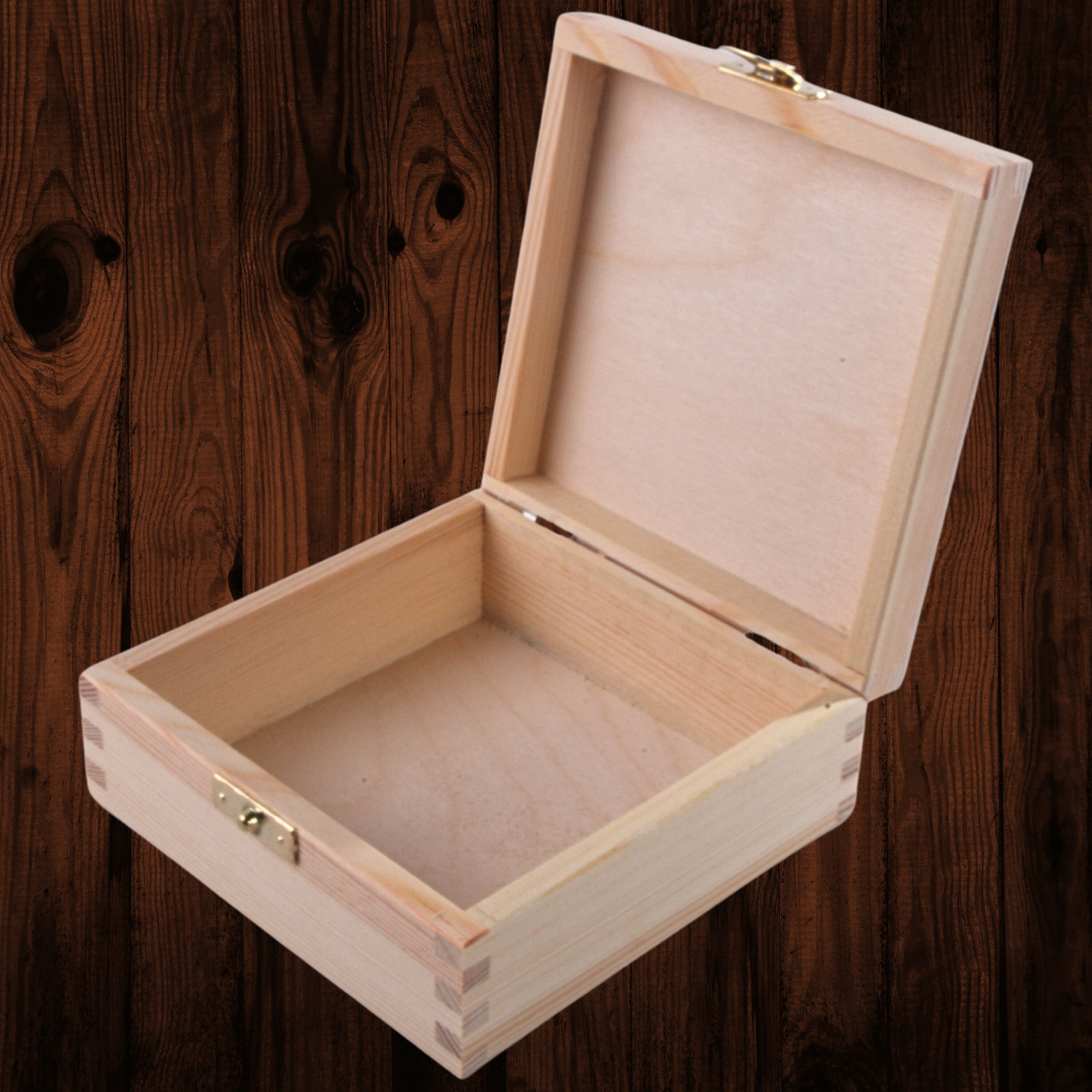 Small Square Wooden Box | 14 X 14 X 6 Cm | Hinged Lid Trinket Memory ...