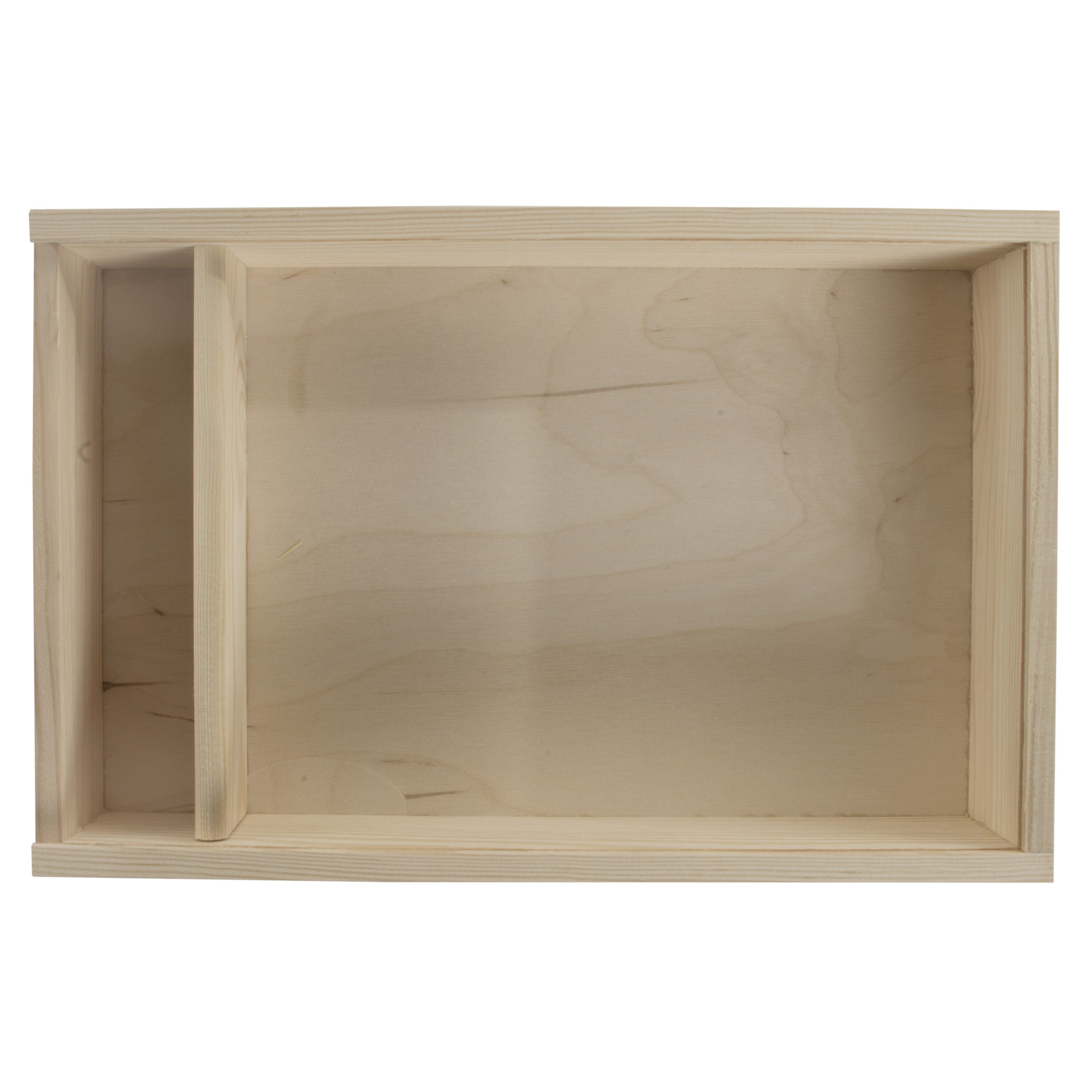 Wooden Sliding Lid Shallow Box With 2 Compartments Sections Case | to ...