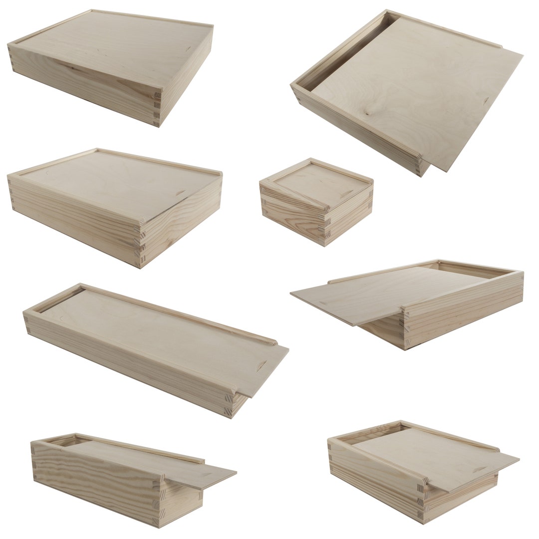 Blank Wooden Sliding Lid Boxes | Small Medium Large | Keepsake Memory ...