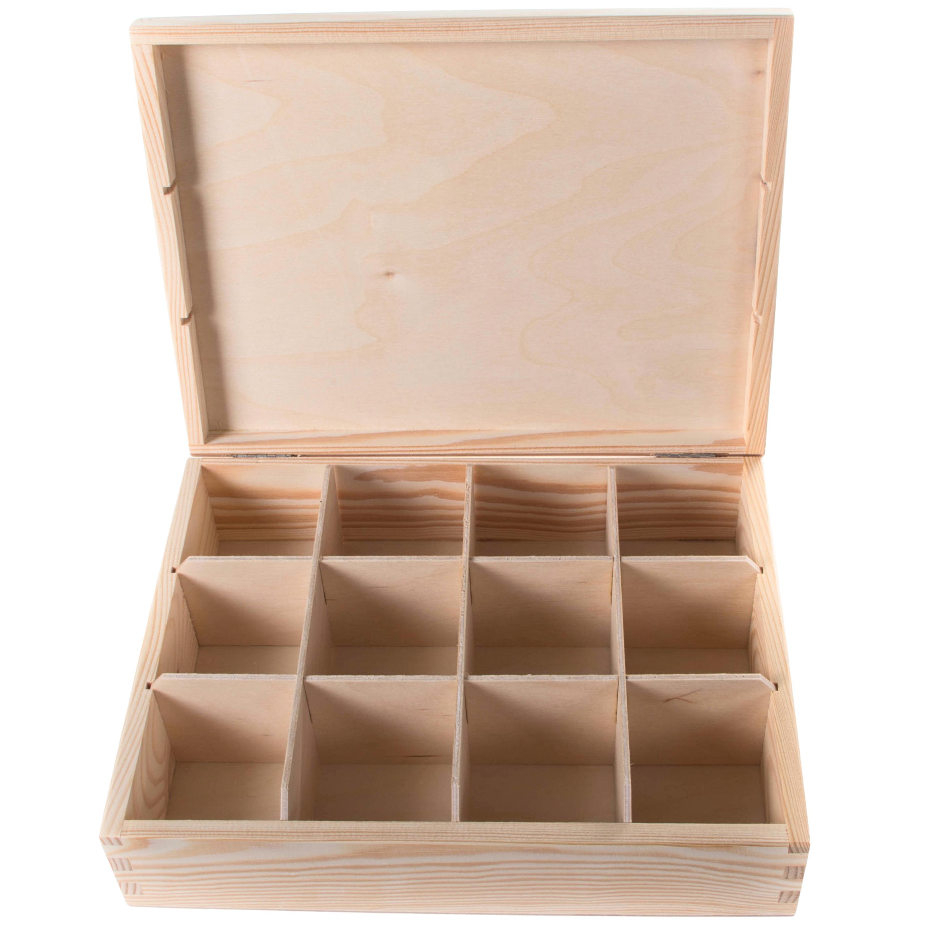 Wooden 12 Compartments Box With Lid | Tea Jewellery Trinket Keepsake ...