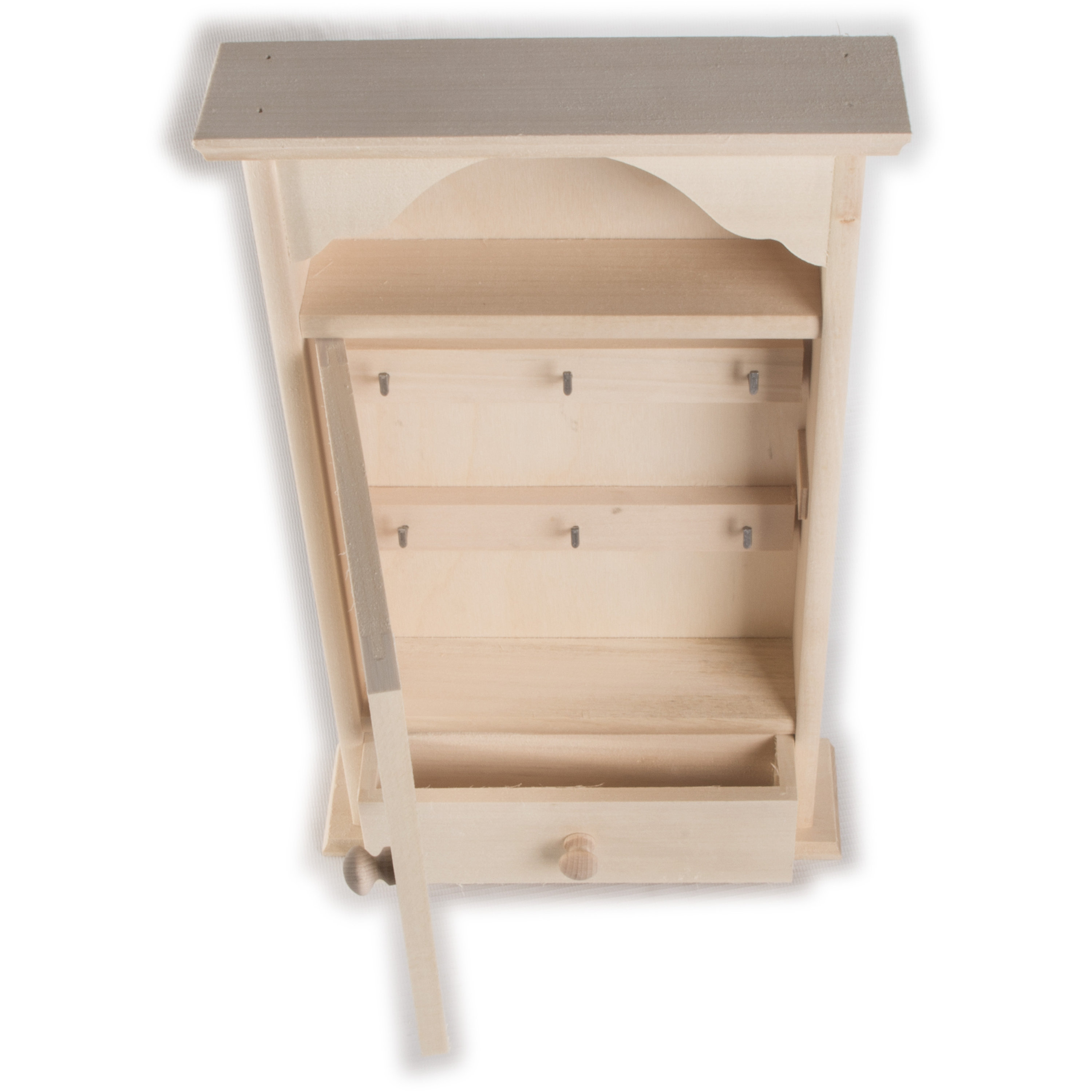 Wooden Key Cabinet With Drawer & 6 Hooks | Wall Mounted Box Key's Rack ...