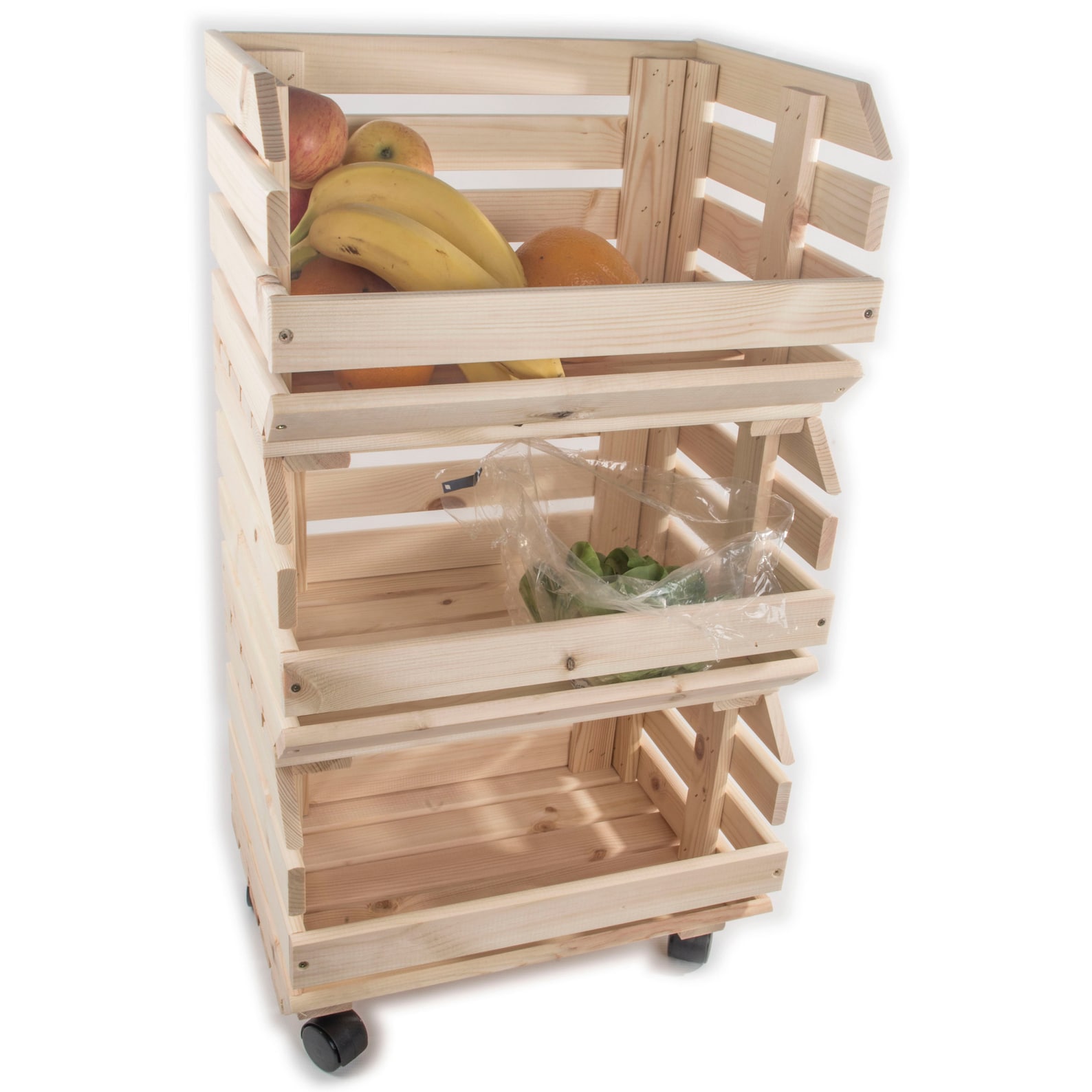 3 Tier Wooden Vegetable Food Storage Rack Trolley Storage Crate With ...