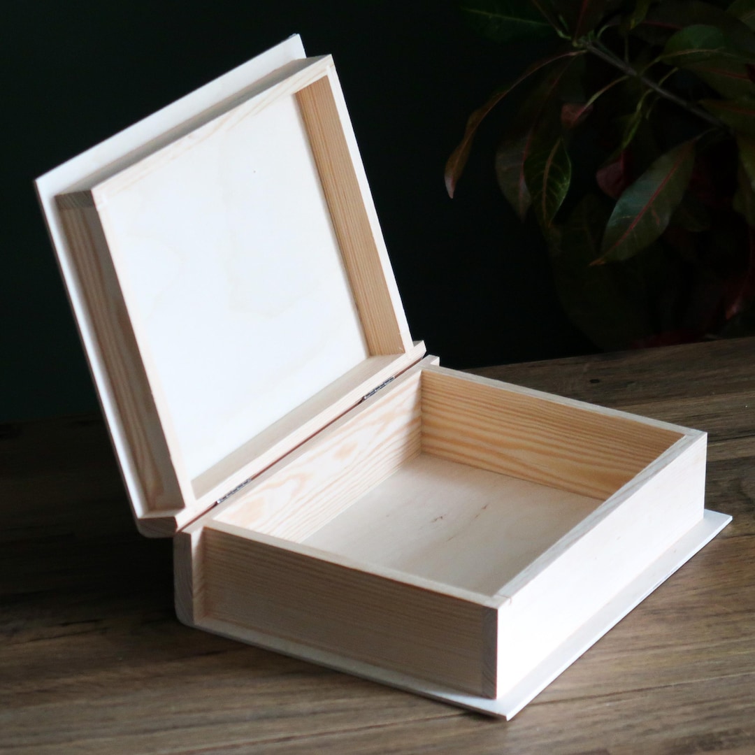 Wooden Book Shaped Box | Trinket Keepsake Bookcase Accessories Memory ...