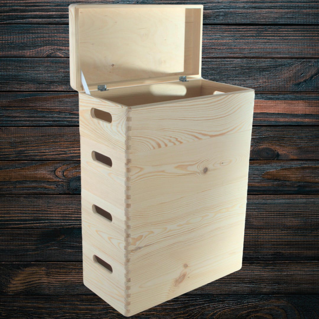 4 Tier Stackable Long Wooden Storage Box Set With Lid and Handles for ...