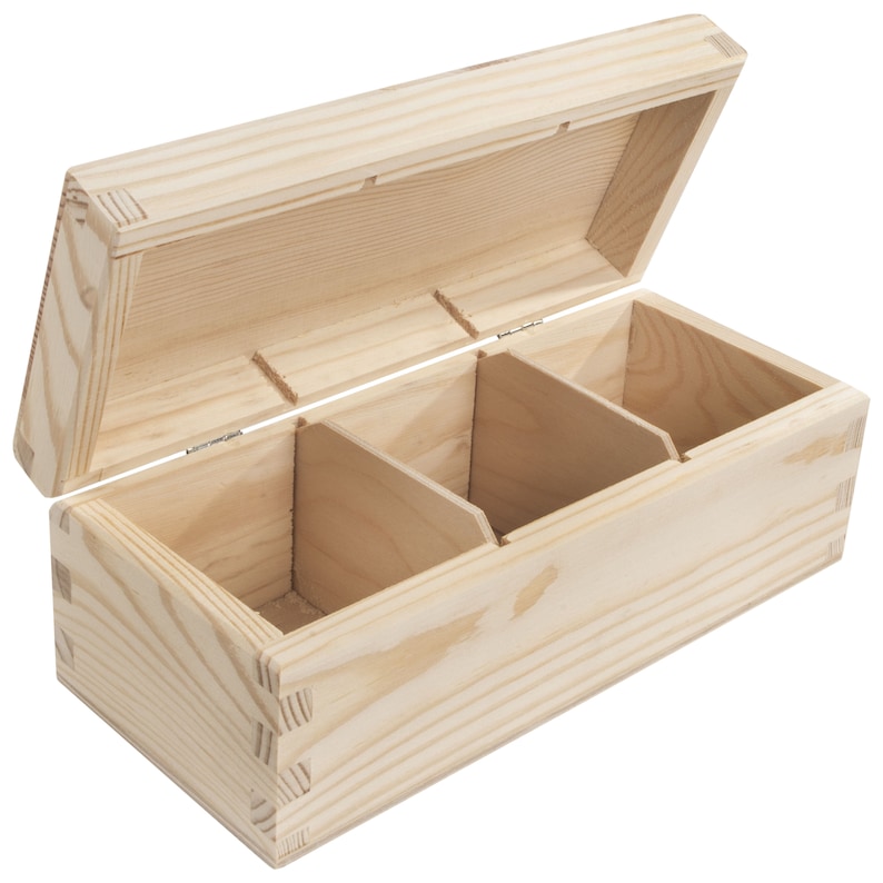 Plain Wooden Small 3 Compartments Storage Box With Lid | Rounded Lid ...