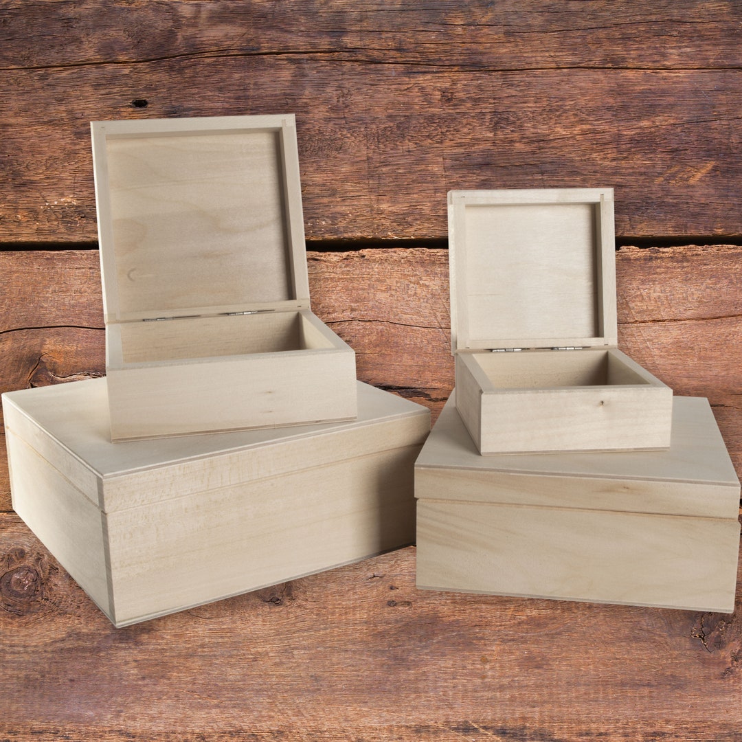 Square Plain Wooden Boxes | Choice of Sizes | Hinged Lid | Craft ...