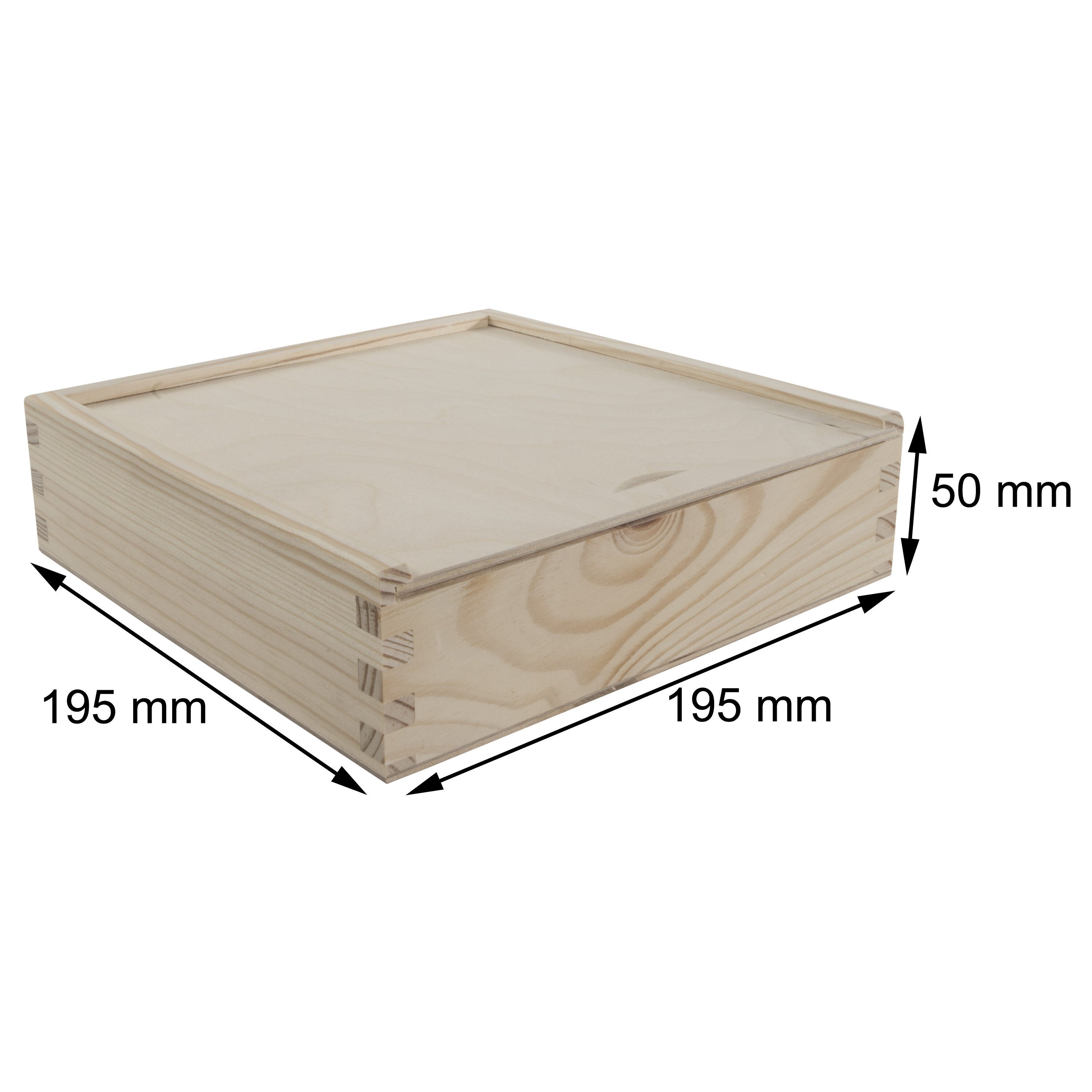 Square Wooden Sliding Lid Shallow Box With 2 Compartments Sections Case ...