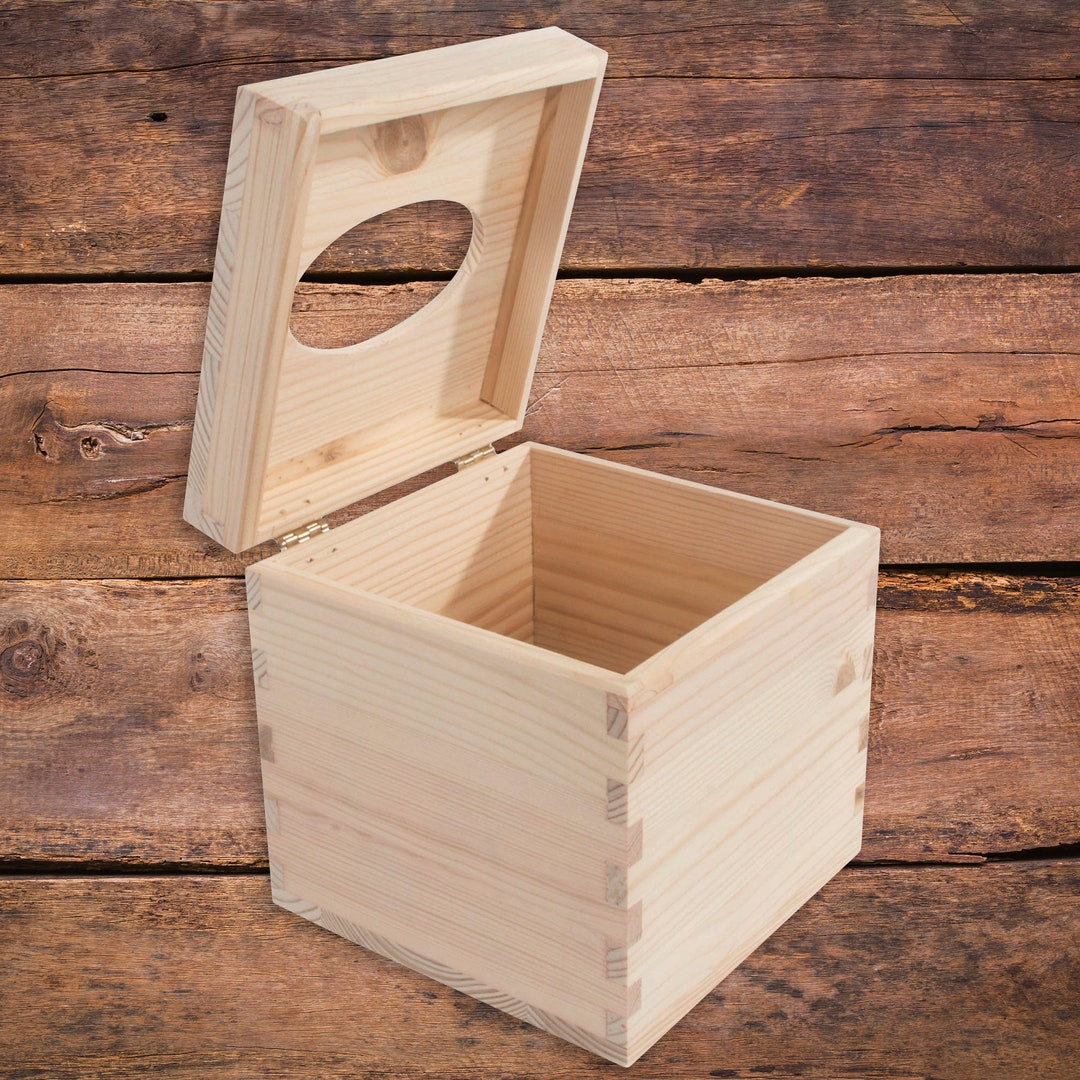Wooden Tissue Box Real Pine Cube Napkin Holder Plain Wood for Craft ...