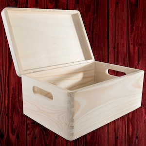 Unfinished Pine Box 30x20x14 Cm With Lid | Cut-out Handles Storage Box ...