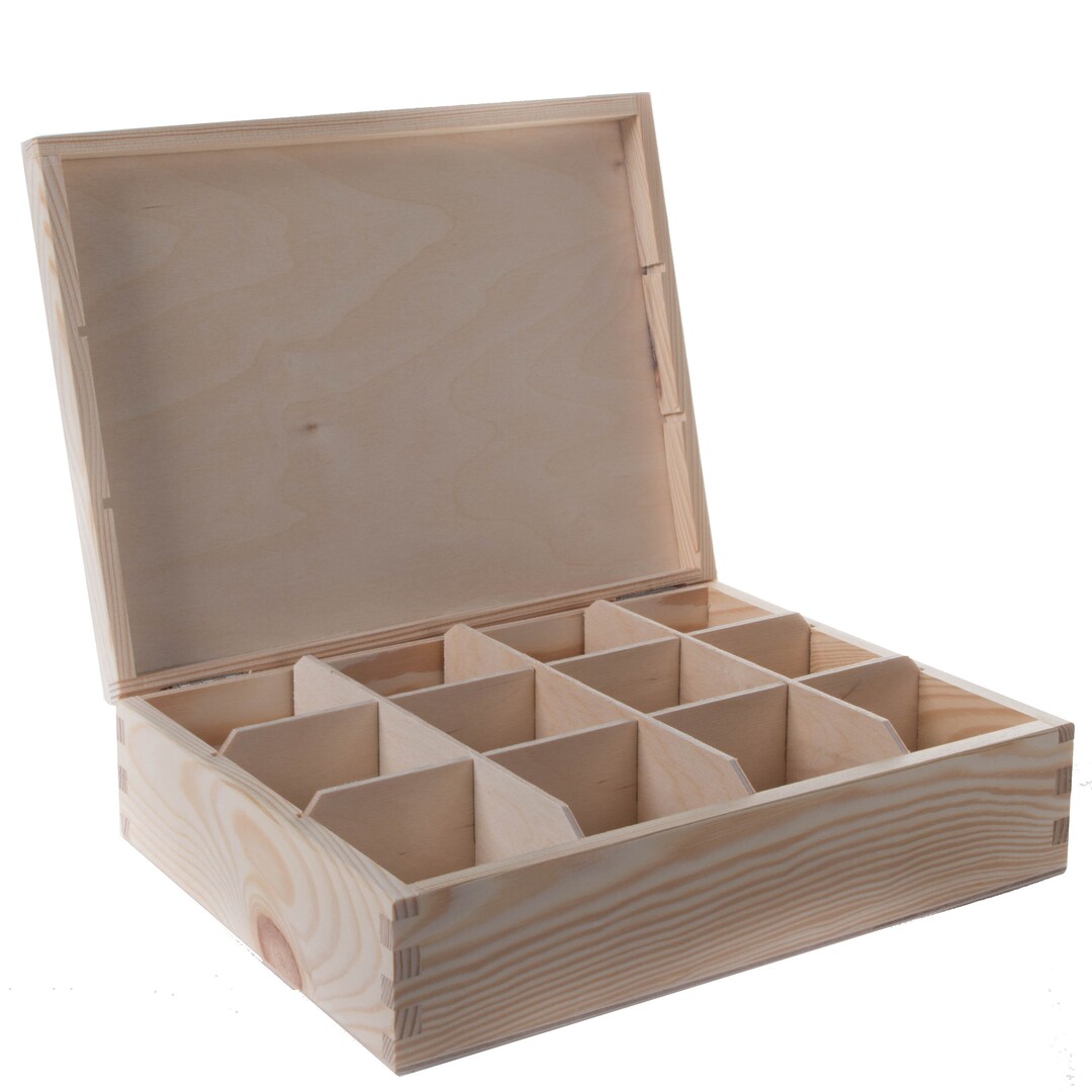 Wooden 12 Compartments Box With Lid | Tea Jewellery Trinket Keepsake ...