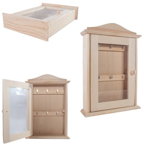 Wooden Key Cabinet Glass Door | 6 Hooks | Wall Mounted Box Key's Rack ...