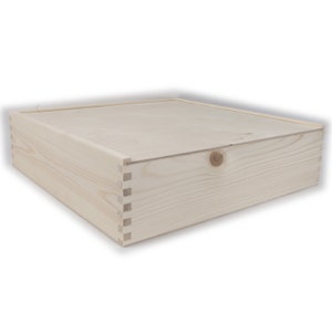 Unpainted Square Shallow Decorative Wooden Box With Sliding Lid 35.5 X ...