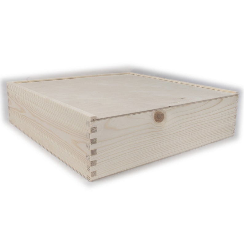 Unpainted Square Shallow Decorative Wooden Box With Sliding Lid 35.5 X ...