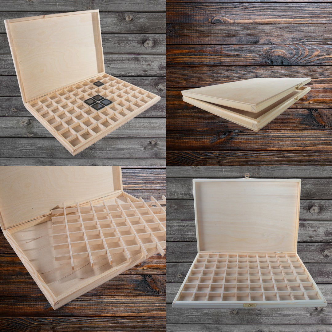 Gemstone Display Storage Case | 70 Sections Wooden Shallow Presentation ...