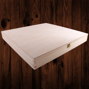 Large Square Shallow Wooden Box With Hasp | 40 X 40 X 5 Cm | Slim ...