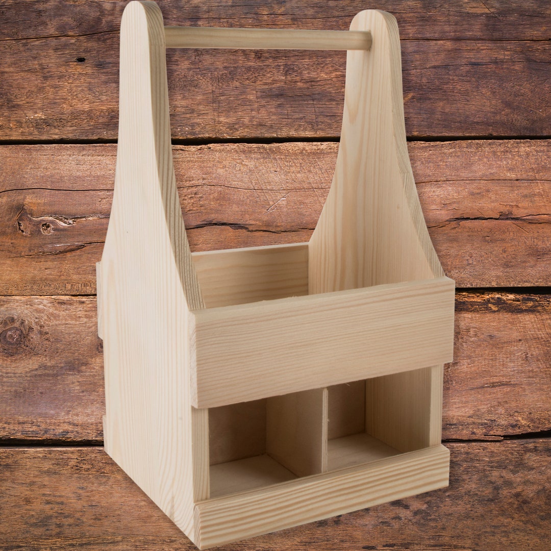 Plain Wooden Picnic 4 Bottle Beer Carrier Holder Caddy Trug | Fits 6x ...