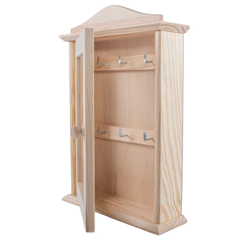 Wooden Key Cabinet Glass Door | 6 Hooks | Wall Mounted Box Key's Rack ...