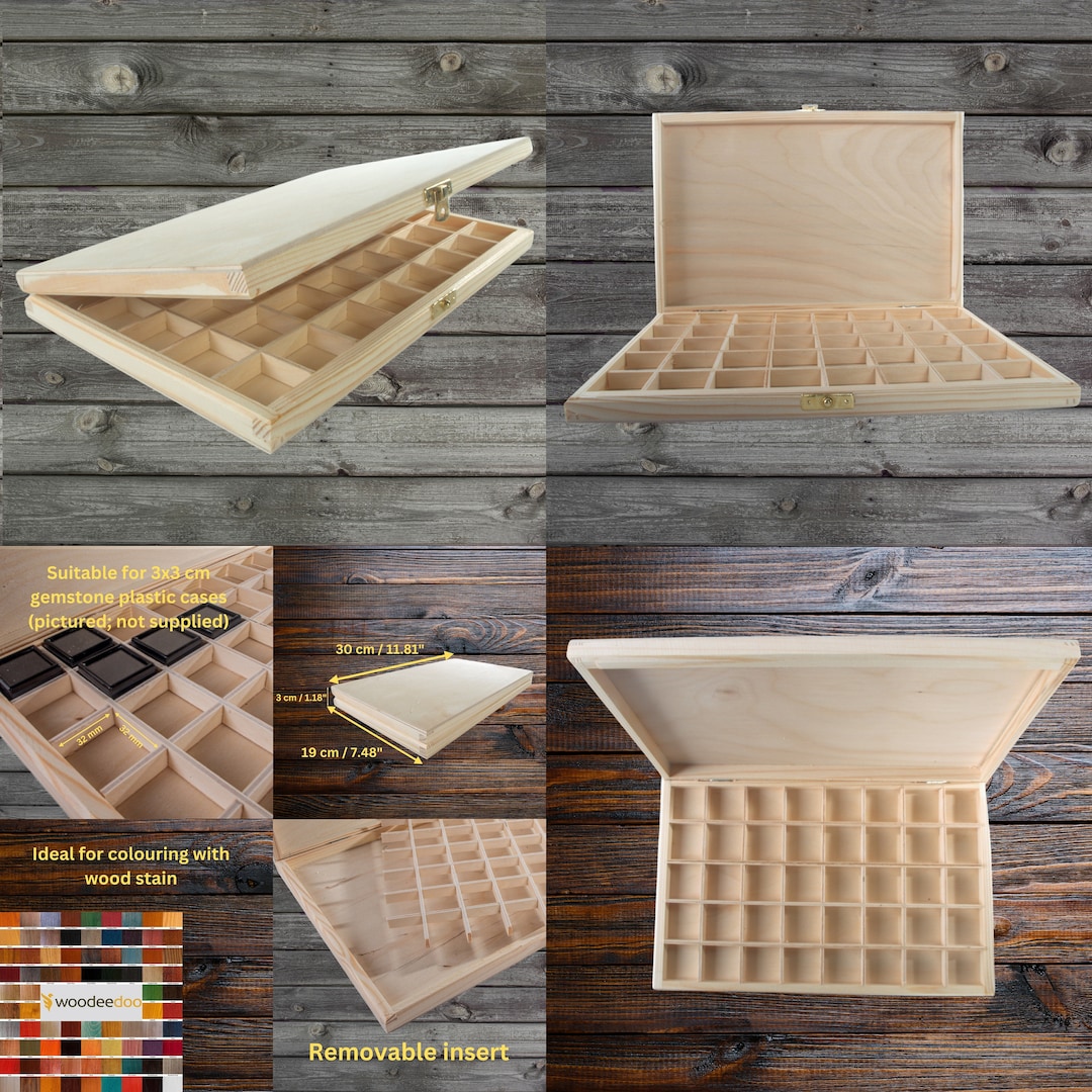 Wooden Gemstone Display Storage Case | 40 Sections Shallow Presentation ...