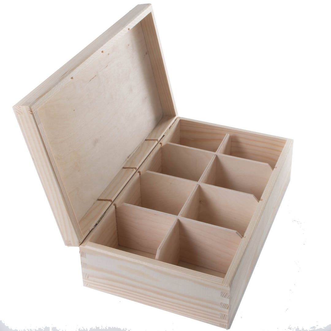 Plain Wooden Rectangular Storage Box With Hinged Lid/ 8 Compartments ...