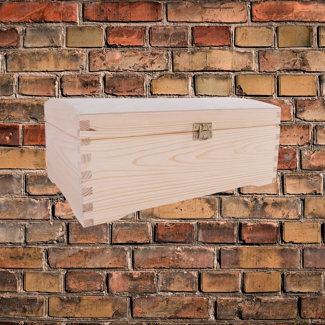 Wooden Treasure Chest With Curved Lid & Key Lock | Keepsake Trinket ...