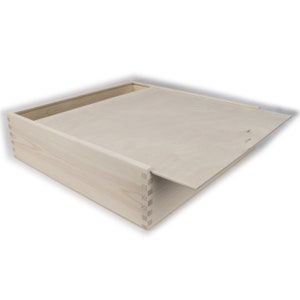 Unpainted Square Shallow Decorative Wooden Box With Sliding Lid 35.5 X ...