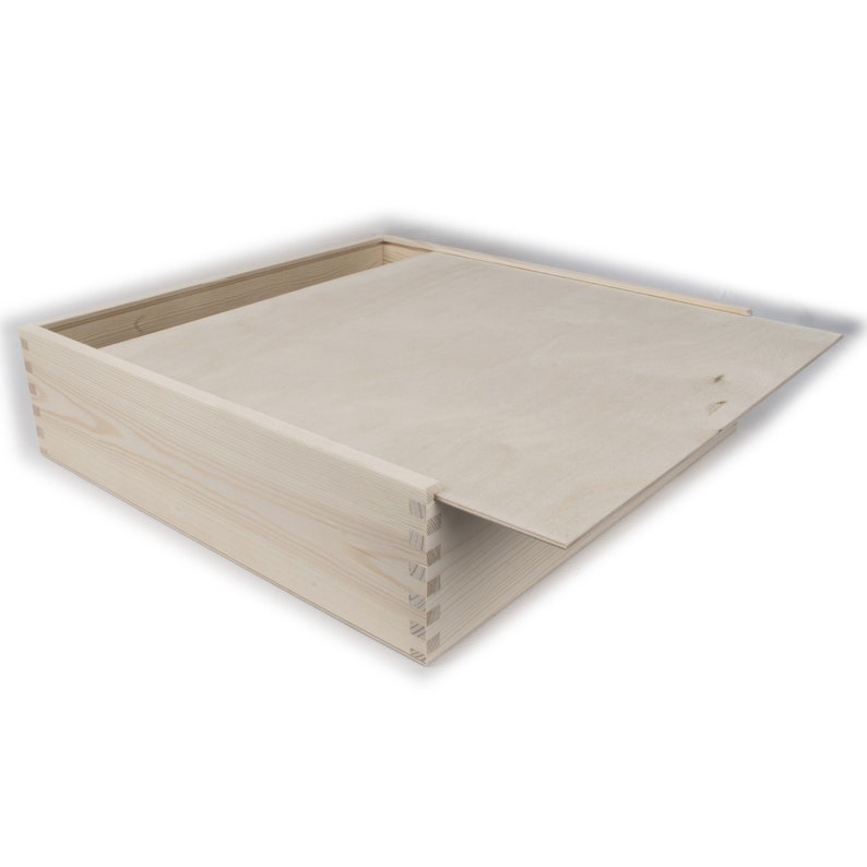 Unpainted Square Shallow Decorative Wooden Box With Sliding - Etsy UK