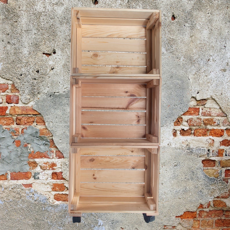 Shallow Stacking Solid Wooden Crate With Wheels | 1-4 Tier | Decorative ...