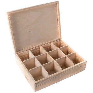 Wooden 12 Compartments Box With Lid | Tea Jewellery Trinket Keepsake ...