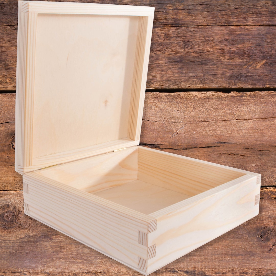 Small Square Wooden Box With Lid | 16x16x6 Cm | Plain Keepsake Trinket ...