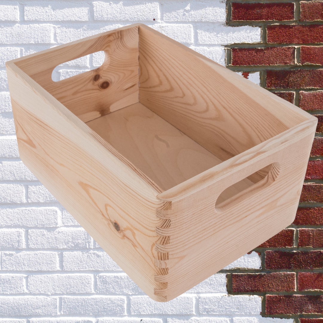 Wooden Storage Crate Box | Cut-out Handles Non-lidded Container ...