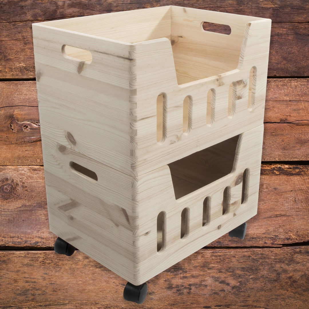 2 Tier Wooden Storage Box With Wheels & Handles | Multi-purpose ...