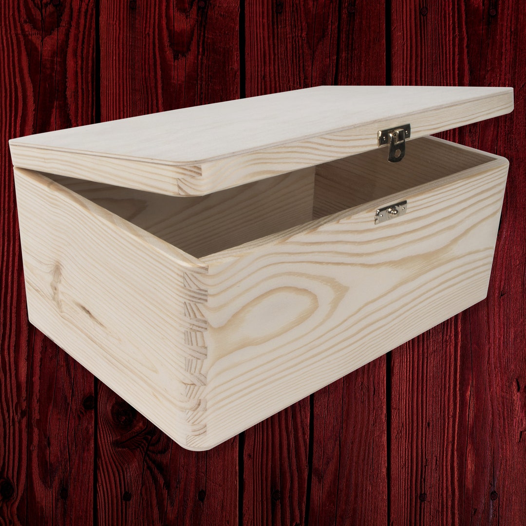 Unfinished Pine Box 30x20x14 Cm | Wooden Storage Chest With Lid & Clasp ...